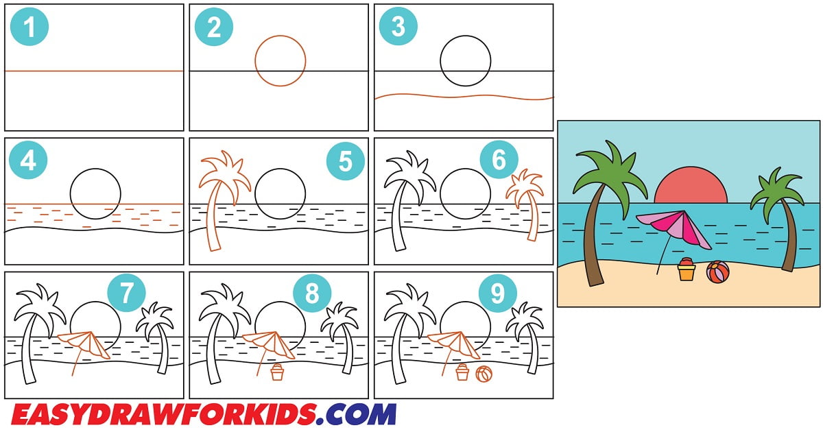 How To Draw A Beach - 10 Steps (With Pictures)