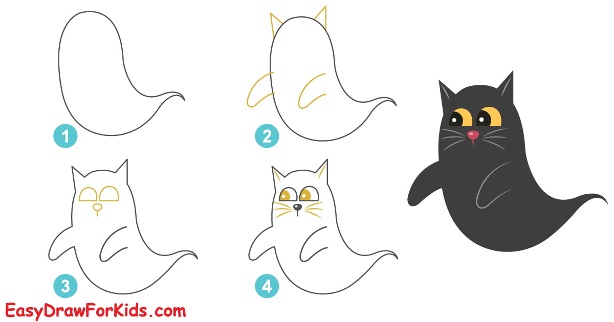 How To Draw A Black Cat Ghost | Easy Draw For Kids