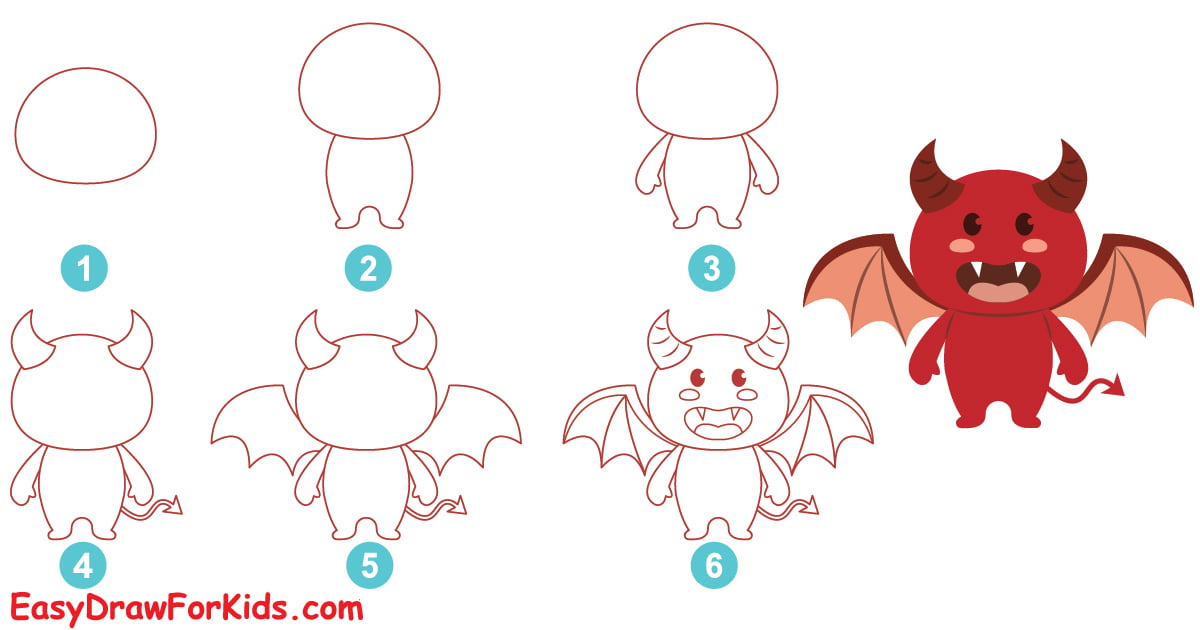 How To Draw A Cute Devil | Easy Draw For Kids