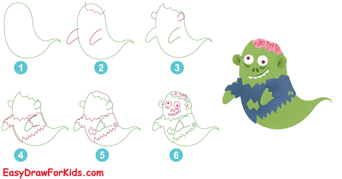 How To Draw A Zombie Ghost | Easy Draw For Kids